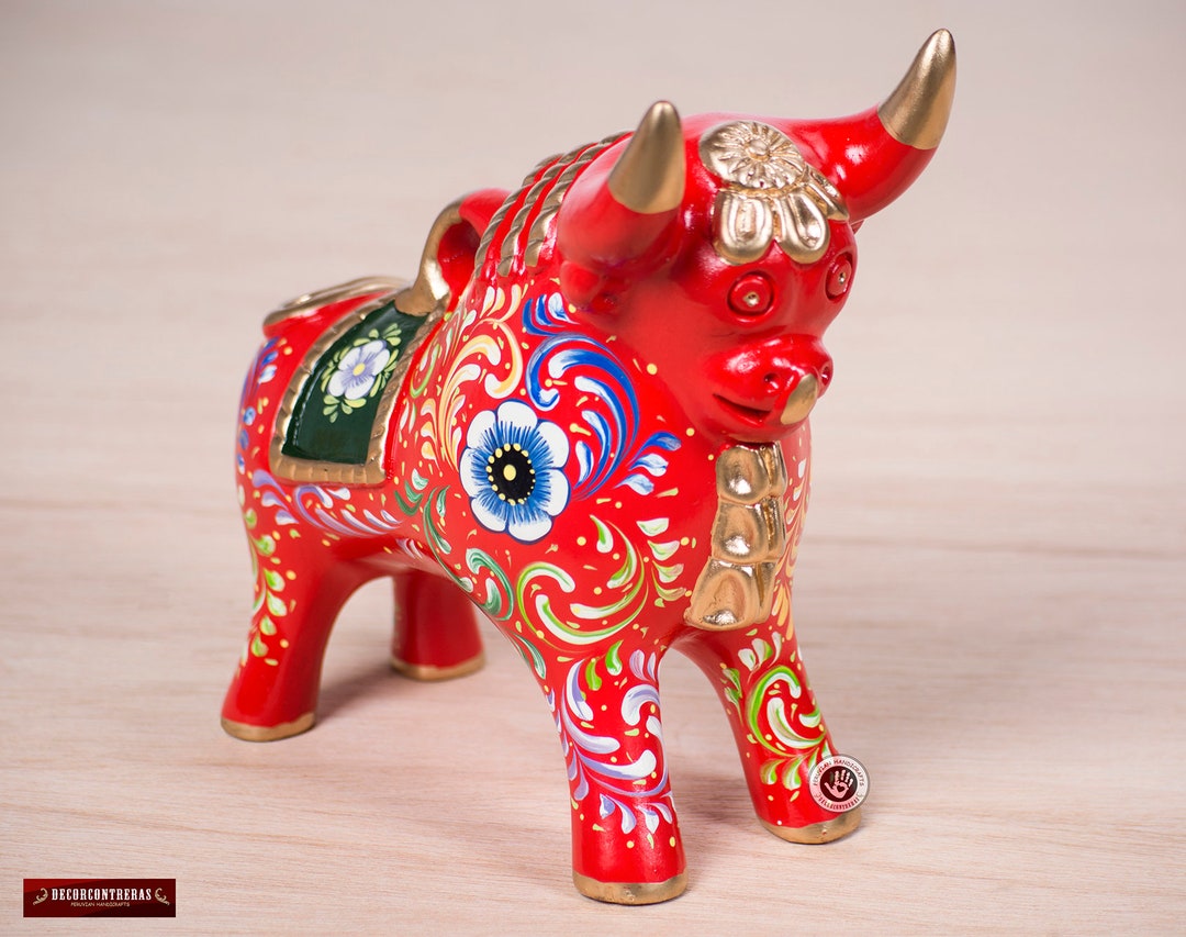 Hand Painted Red Ceramic Pucara Bull 8.5"h/7.8"h, Folk Art Ceramic ...