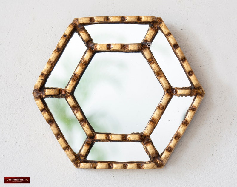 Small Gold Mirrors Wall Decor Peruvian Ornate Hexagon Mirror - Etsy
