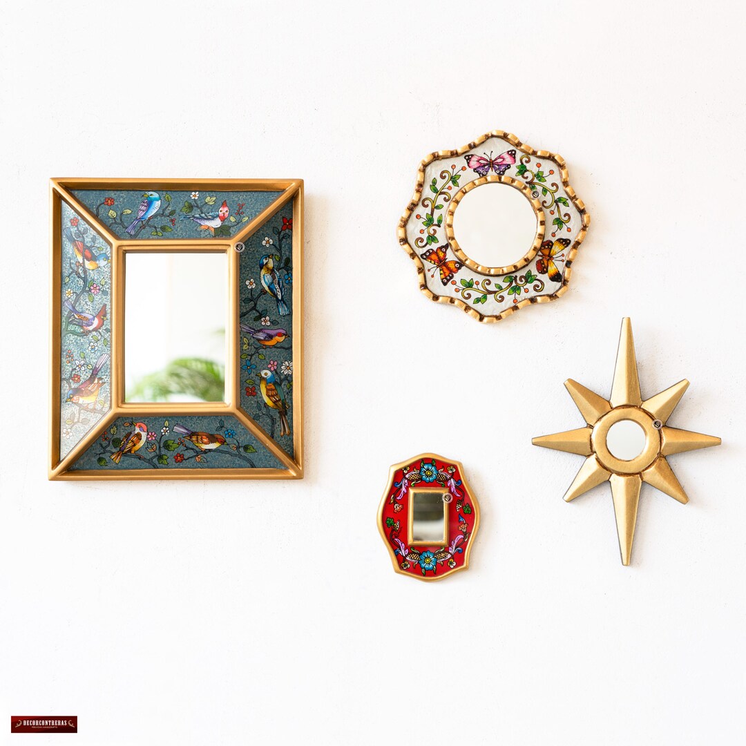 Handmade Peruvian Wall Mirror Set of 4 | Birds & Butterflies Design ...