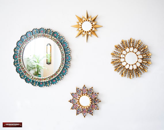 Round Sunburst Mirror Set of 4 Collection Decorative Mirror | Etsy