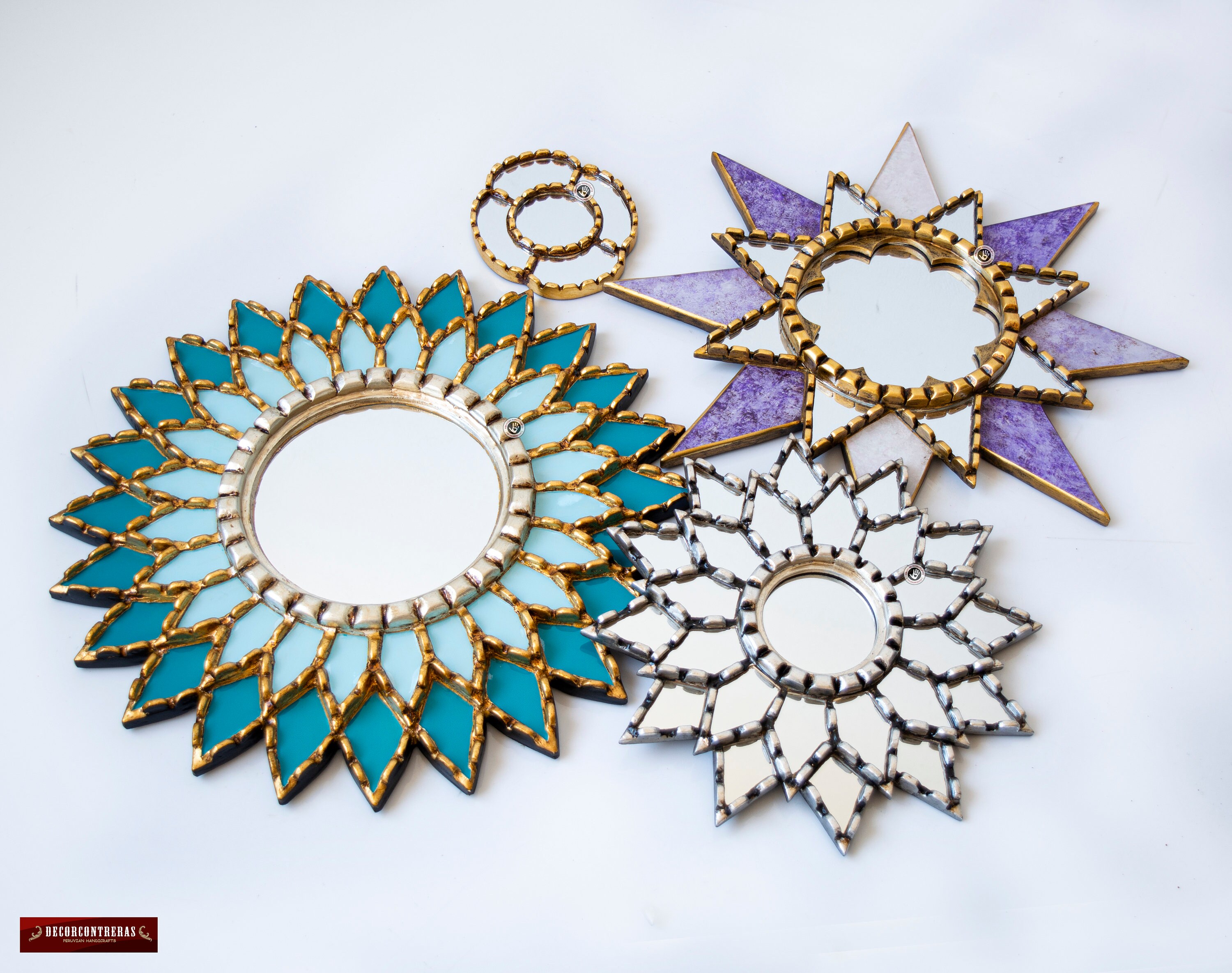 Decorative Sunburst Mirror set of 4 Collection Round Wall | Etsy