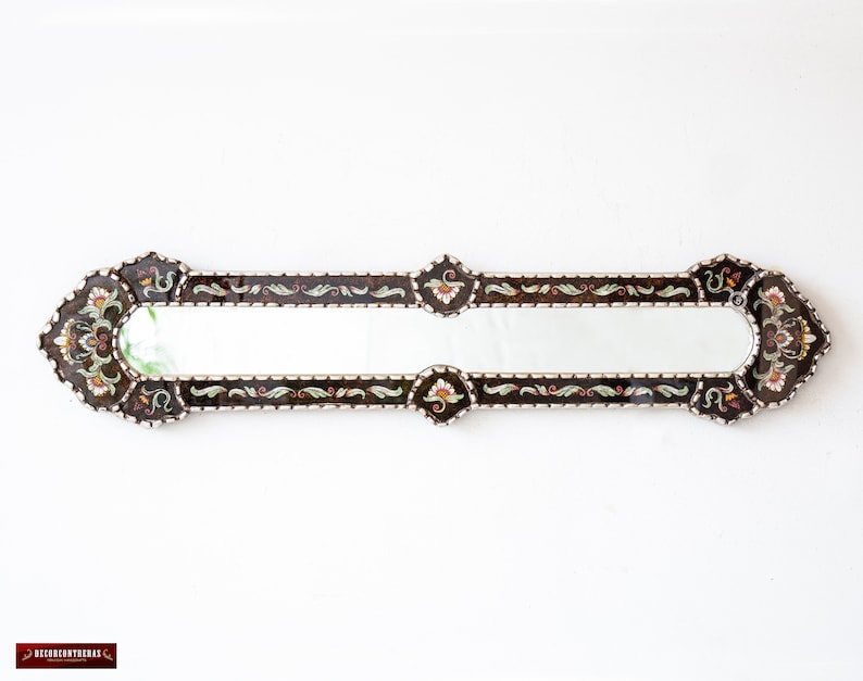 Long Silver Black Narrow Wall Mirror 35.4 Tall Peruvian | Etsy