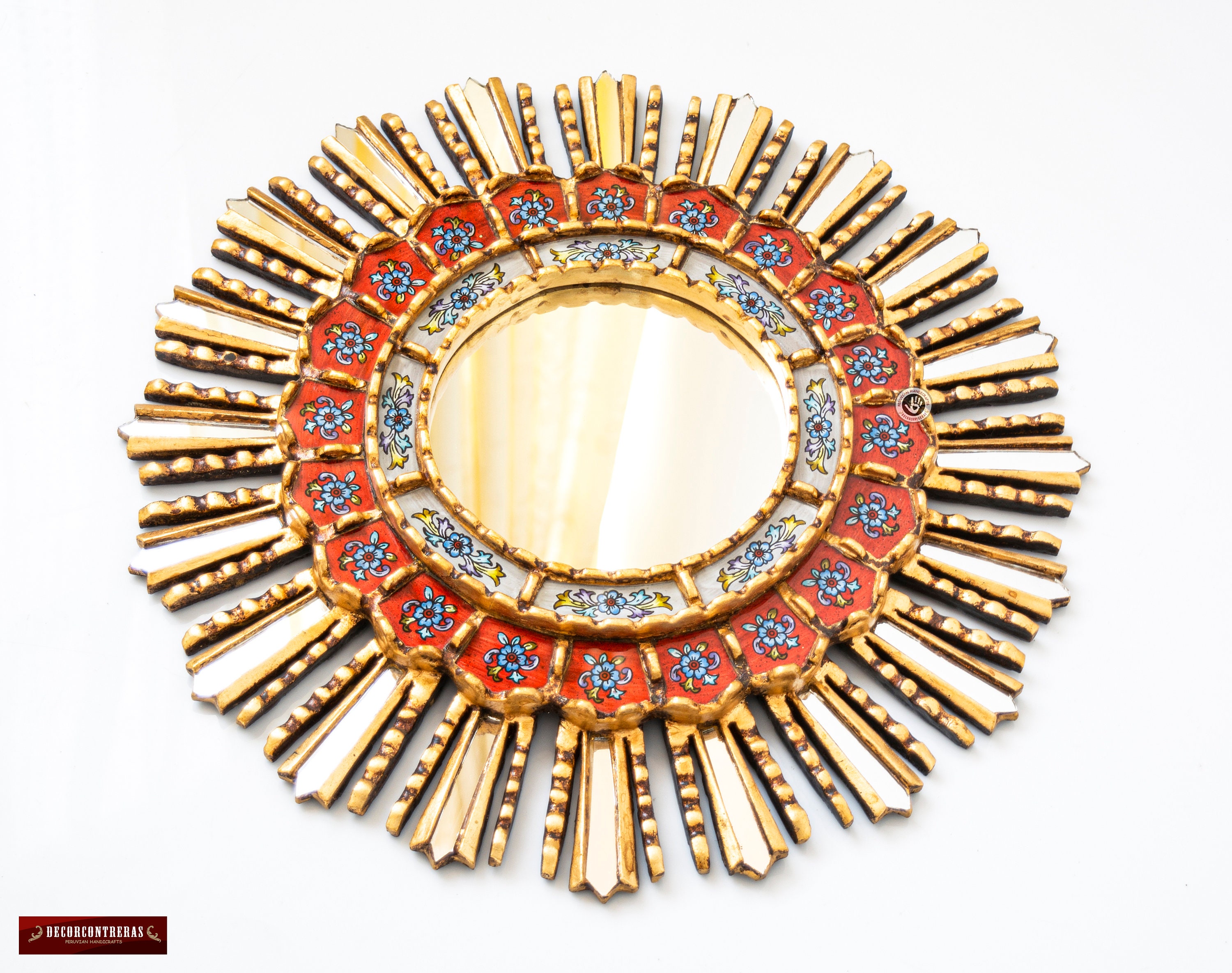 Red Round Wall Mirrors 17.7 Handcrafted Sunburst Mirror | Etsy