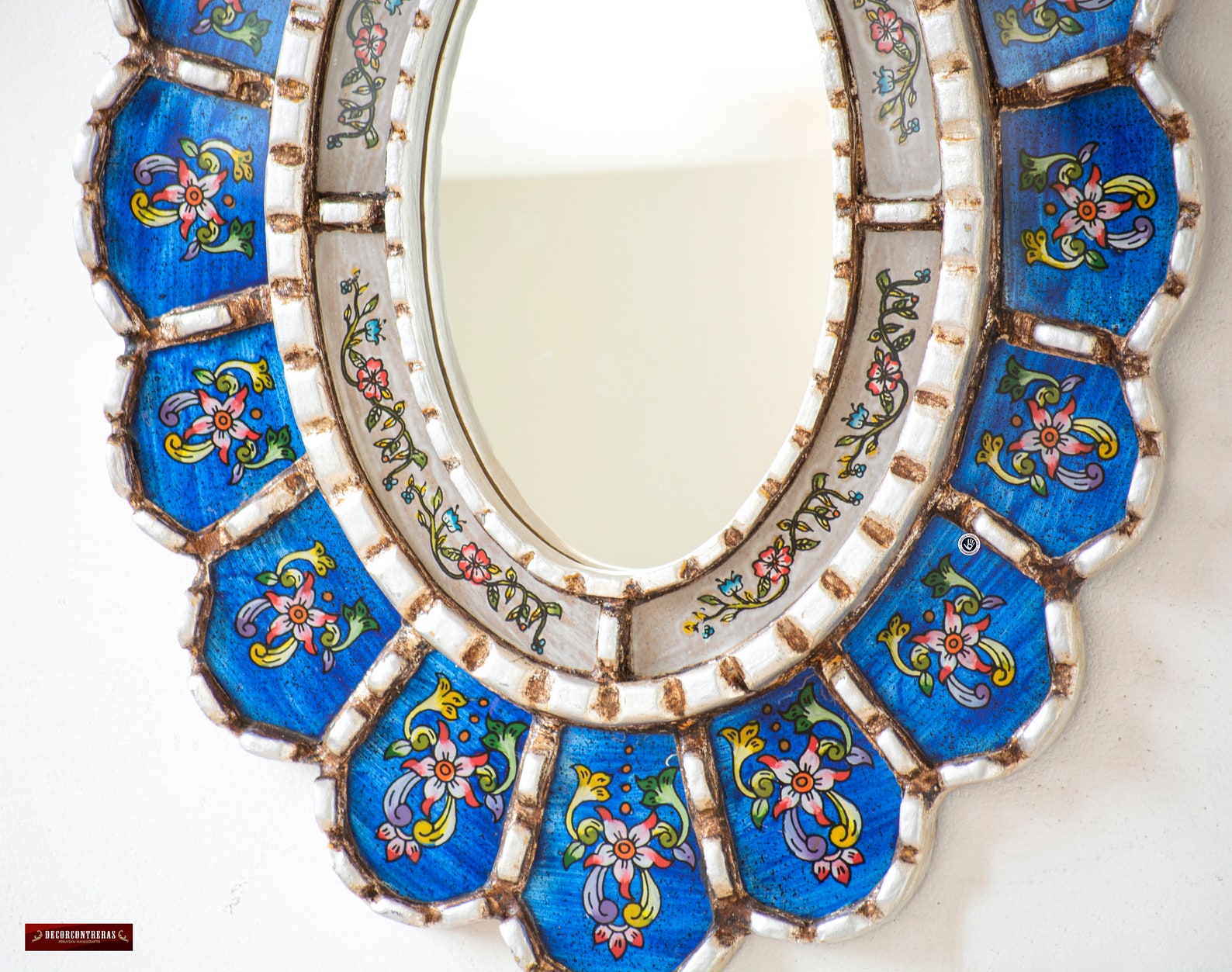 Peruvian Painted Glass Accent Oval Mirror Wall Decorations | Wedding ...