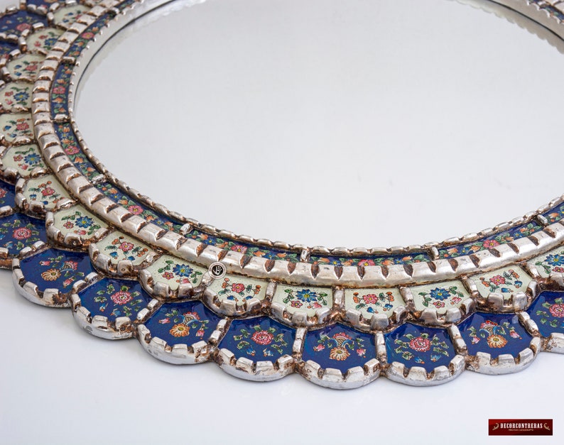 Large Blue Round Mirror for Wall 35.4in blue | Etsy