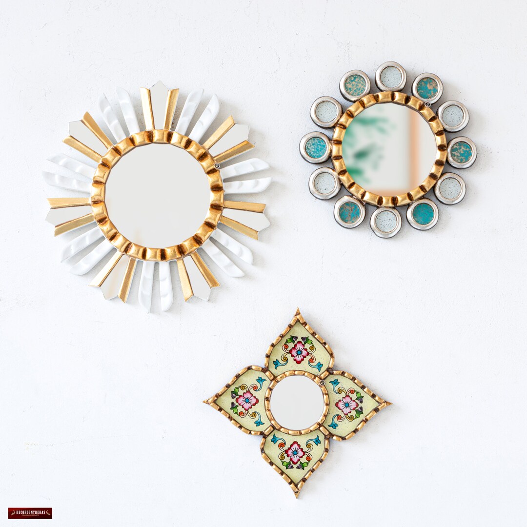 Set of 3 Accent Mirrors for Summer Gallery Wall, Peruvian Painted Glass ...