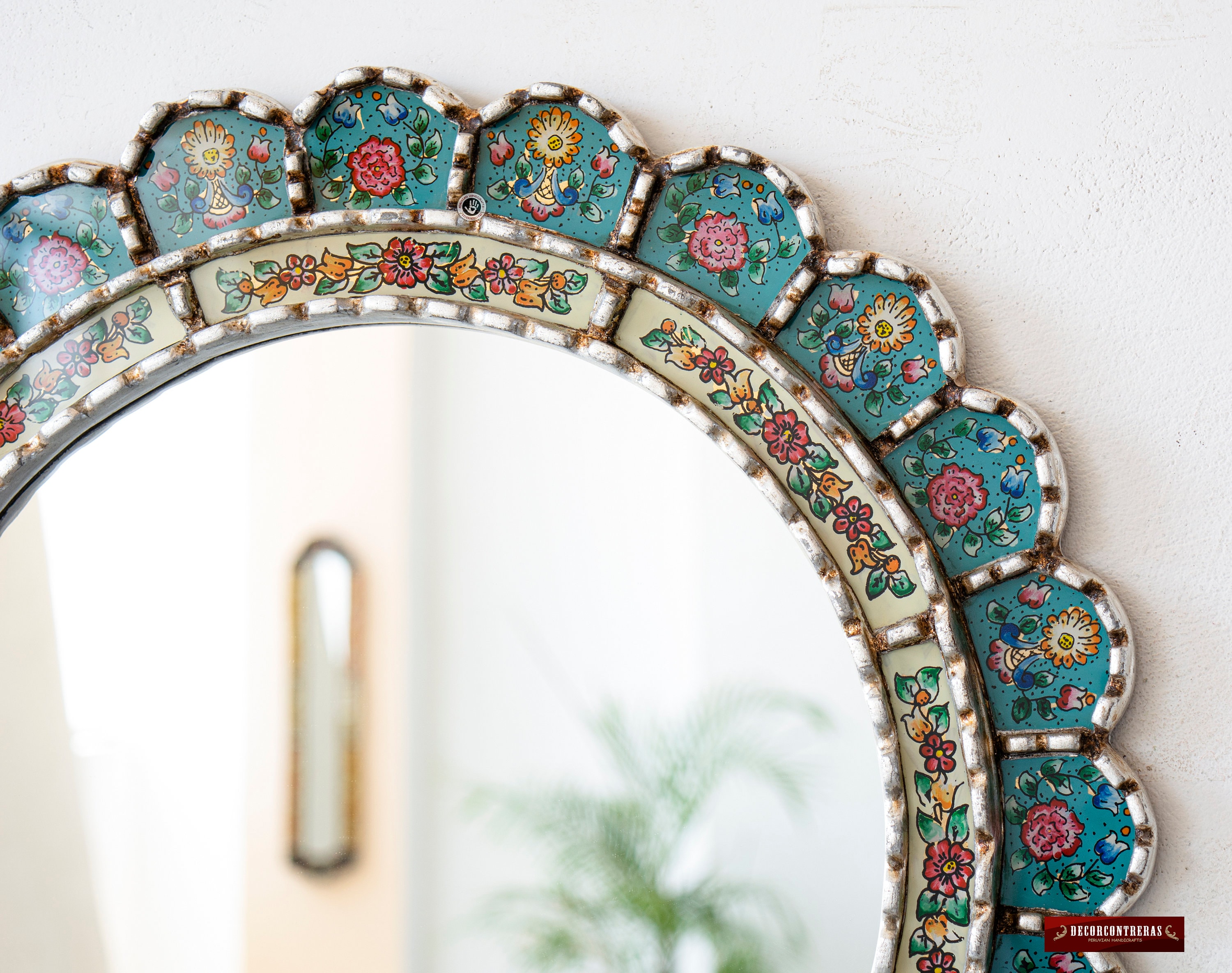 Decorative Turquoise Round Mirror for Wall Decor Room 17.7in | Etsy