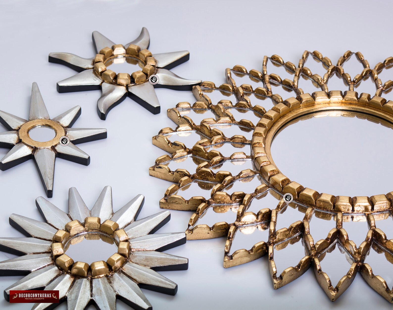 Collection Silver & Gold Sunburst Round Mirror Set 4 Accent | Etsy