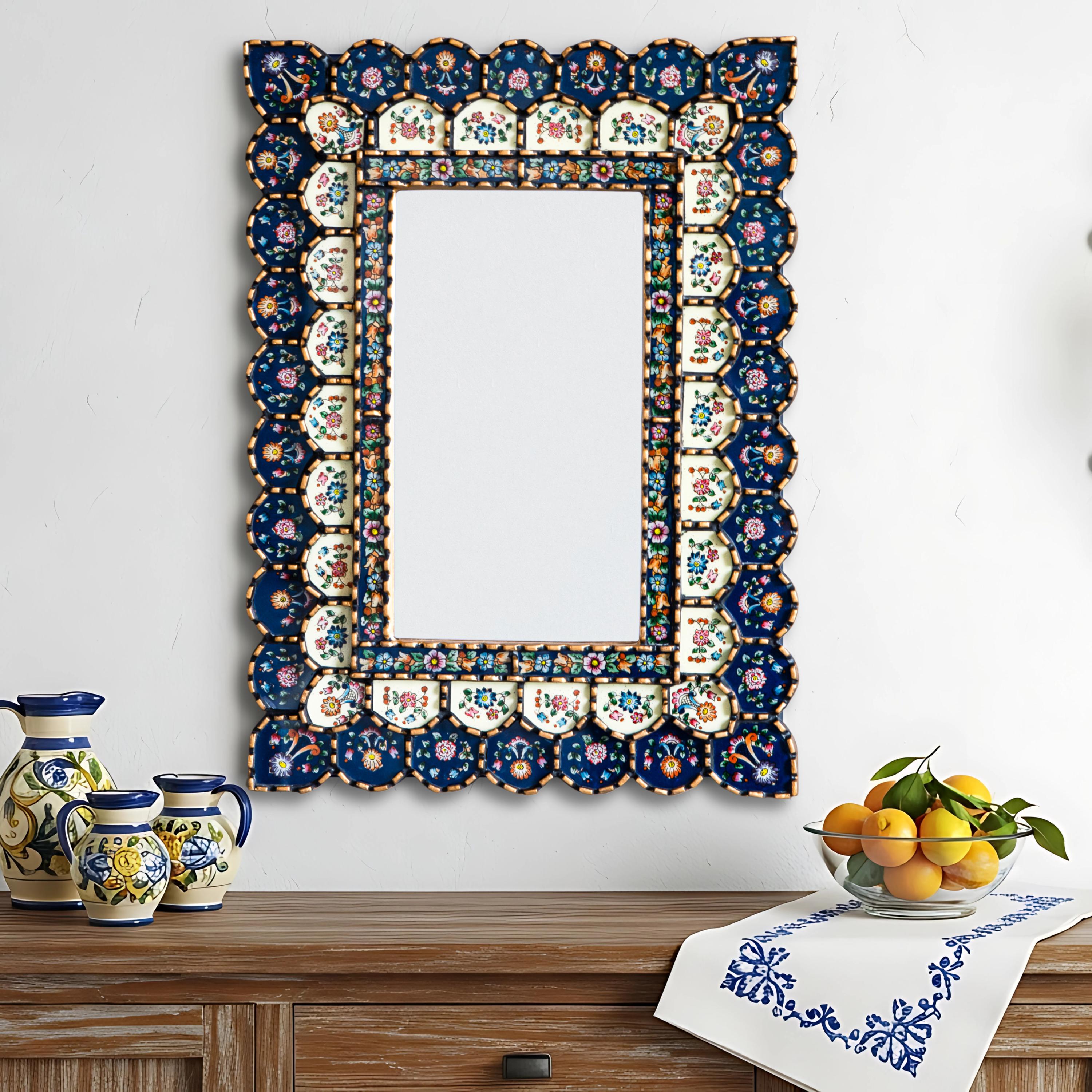 Handmade Peruvian Mirror Wall Decor – Rectangular Floral Accent Mirror ...