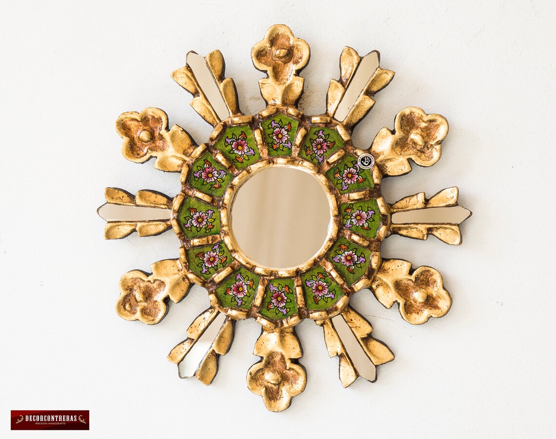 Green Round Sunburst Mirror 7.8 Ornate Accent Wall - Etsy