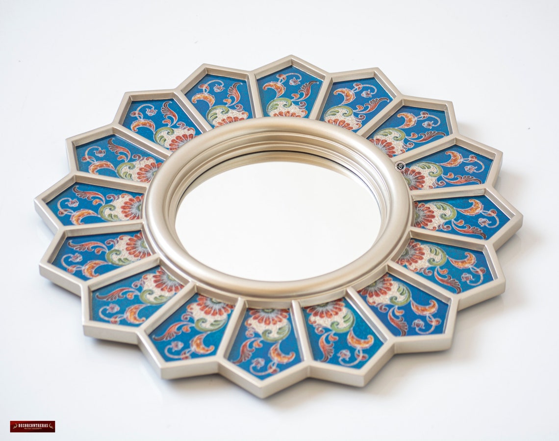 Handmade Blue Sunflower Mirror Wall Decor | Peruvian Painted Glass ...