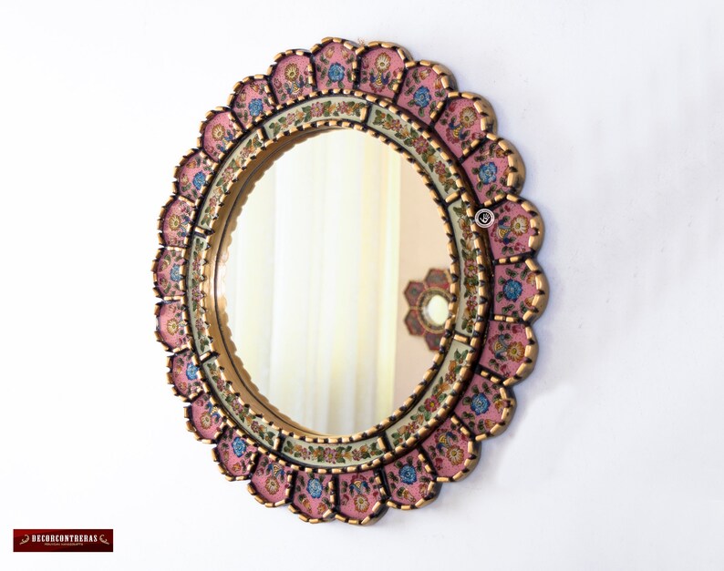 Decorative Round Mirror Wall 17.7in pink Flowers - Etsy