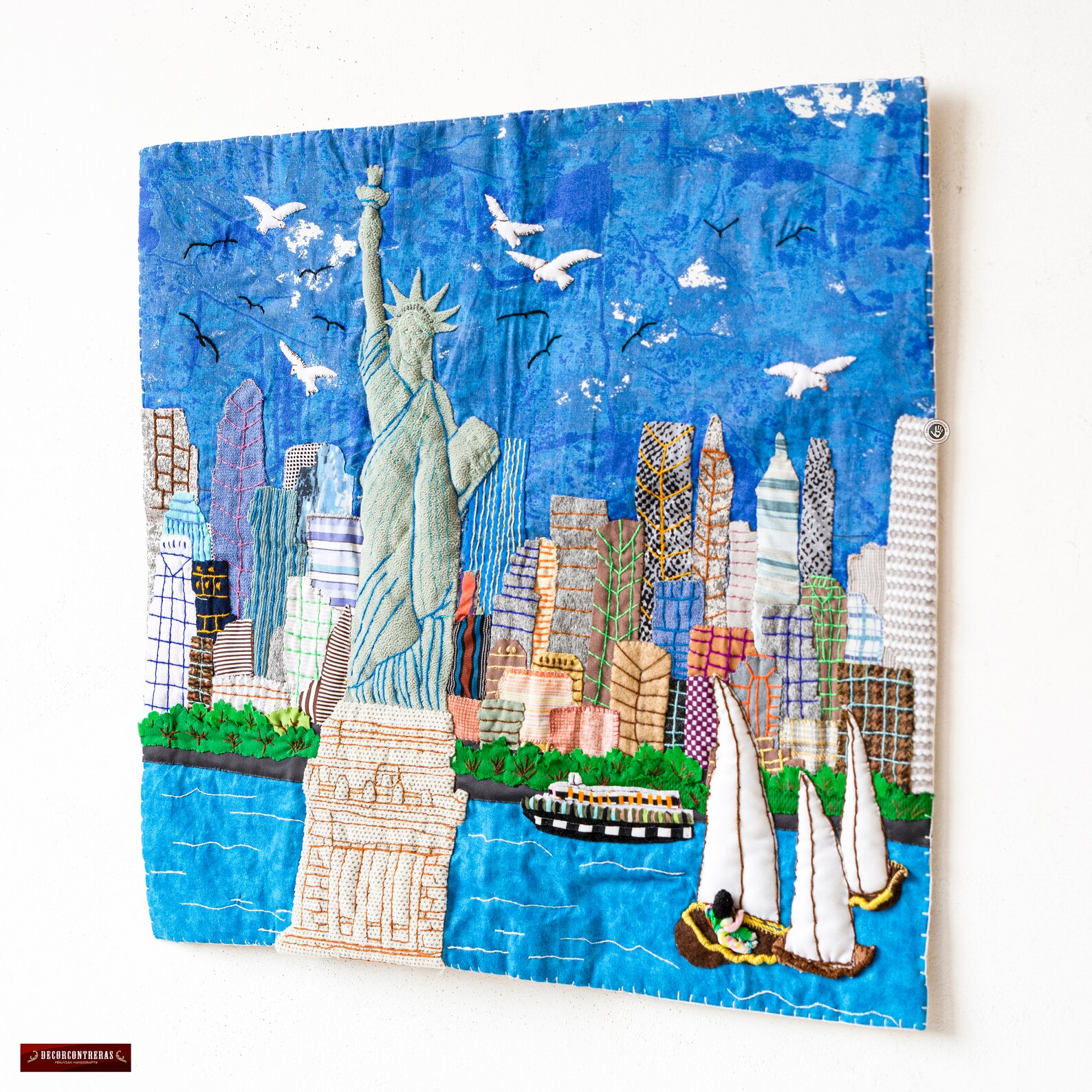 Handmade Statue Liberty Theme Patchwork Wall Hanging | Embroidered ...