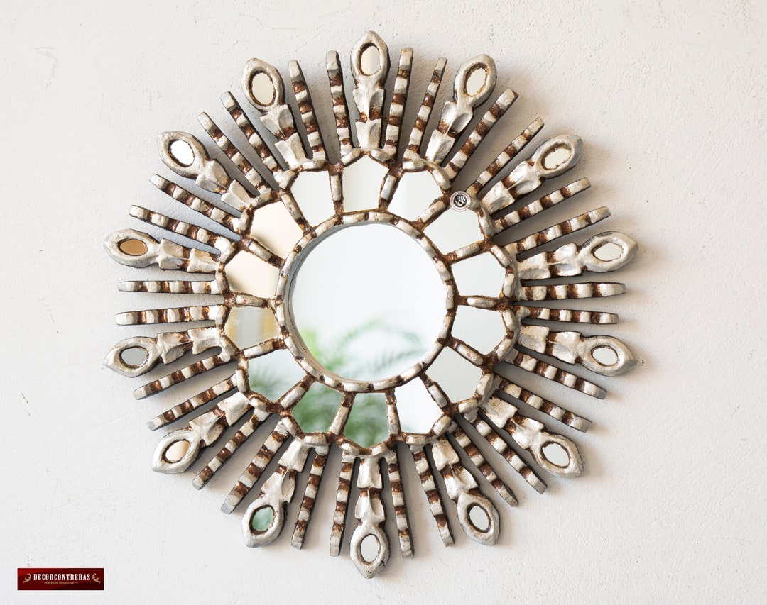 Small Round Sunburst Mirror 11.8", Hand Carved Wood Sunburst Mirror ...