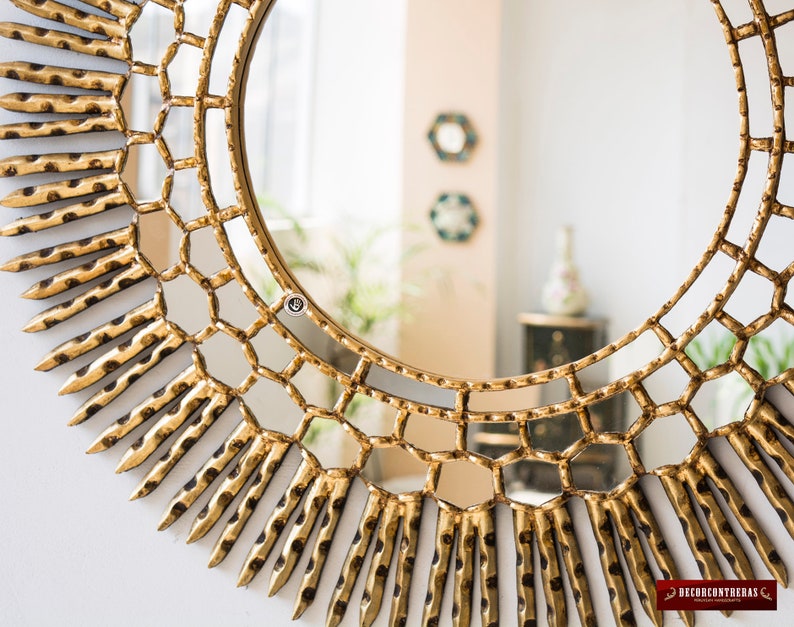 Gold Large sunburst Mirror 31.5 Gold Leaf Handcarved | Etsy