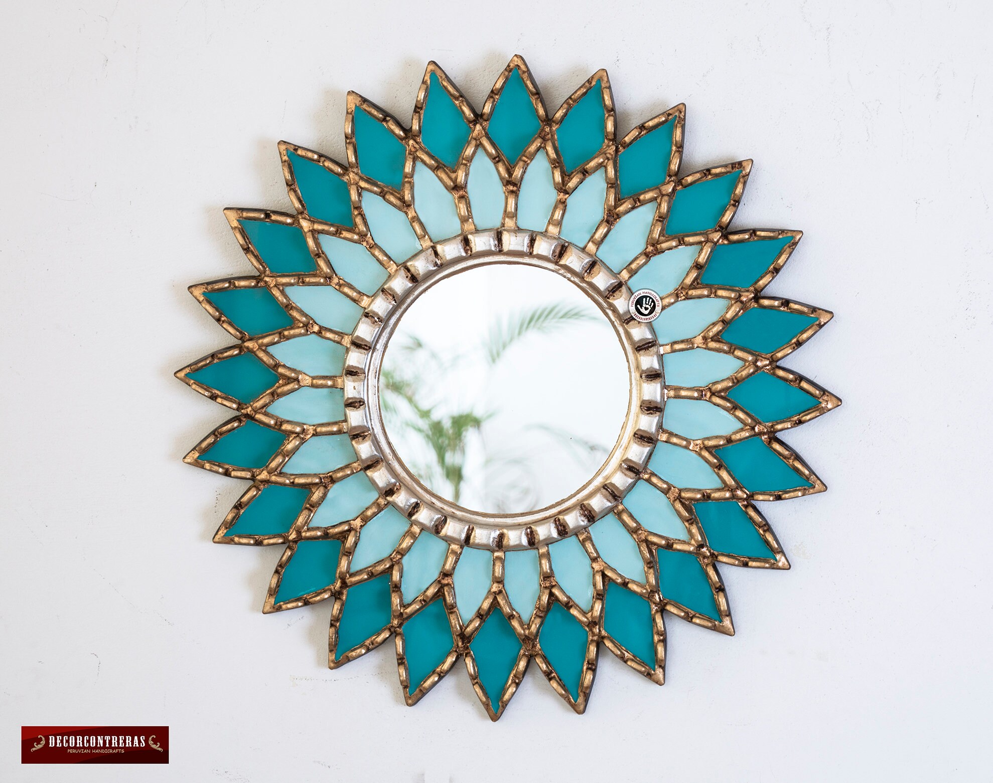 Accent Round Mirror set of 3 Turquoise & White Ornate Wall | Etsy