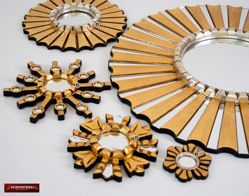 Collection Gold Wall Round Mirror Set 5 Accent Golden | Etsy