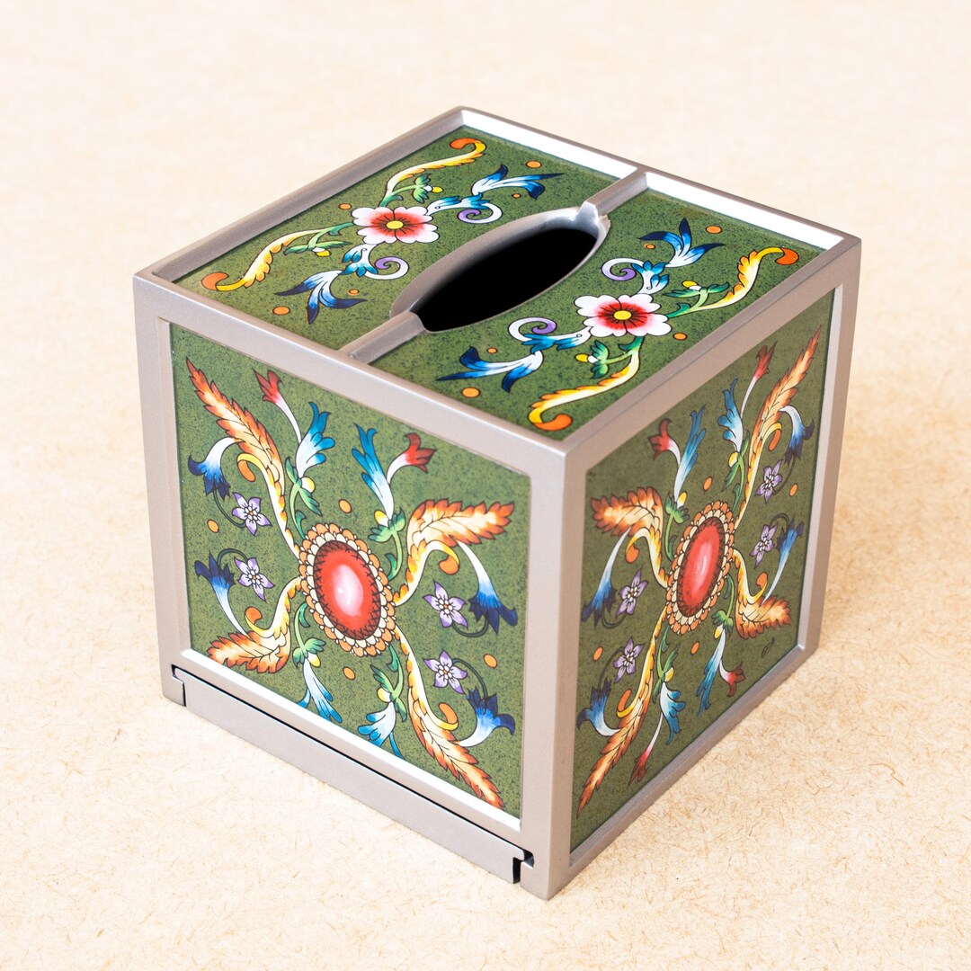 Handmade Green Tissue Box Cover From Peru | Hand-painted Glass Kleenex ...