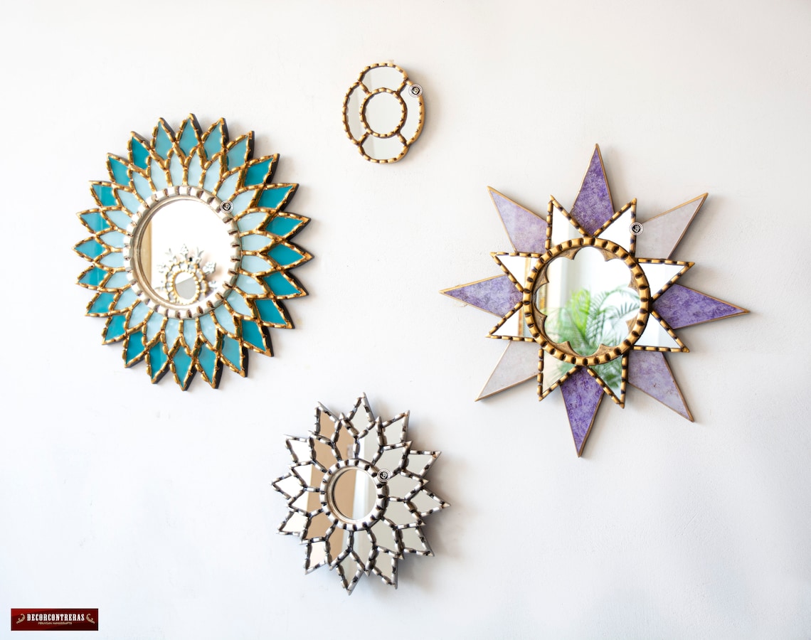 Decorative Sunburst Mirror Set of 4 Collection Round Wall - Etsy