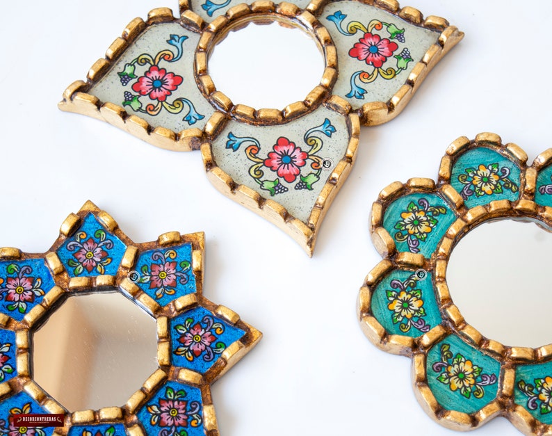 Small Accent Wall Mirror Set 3 Decorative Colorful Mirror of - Etsy