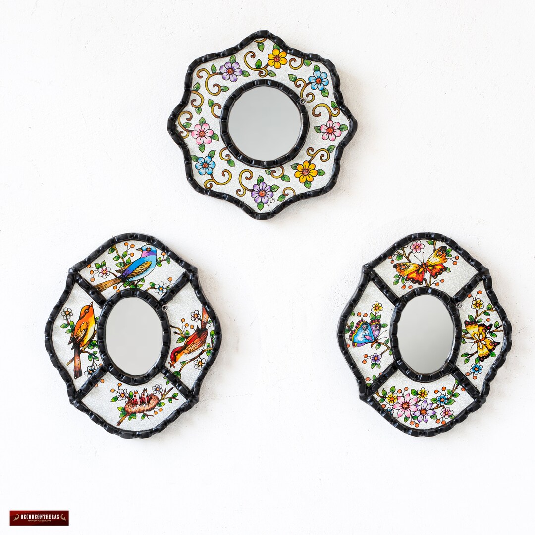 Peruvian Small Accent Mirrors Set of 3 | Black Framed Wall Mirror Set 3 ...