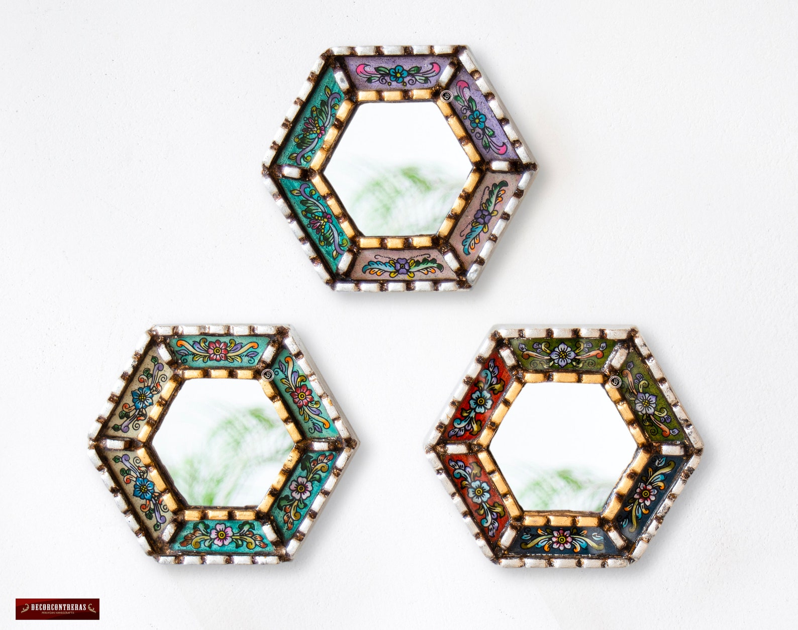 Small Accent Wall Mirror Set of 3 Decorative Vintage Silver | Etsy