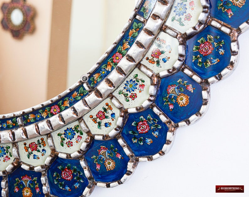 Large Blue Round Mirror for Wall 35.4in blue | Etsy