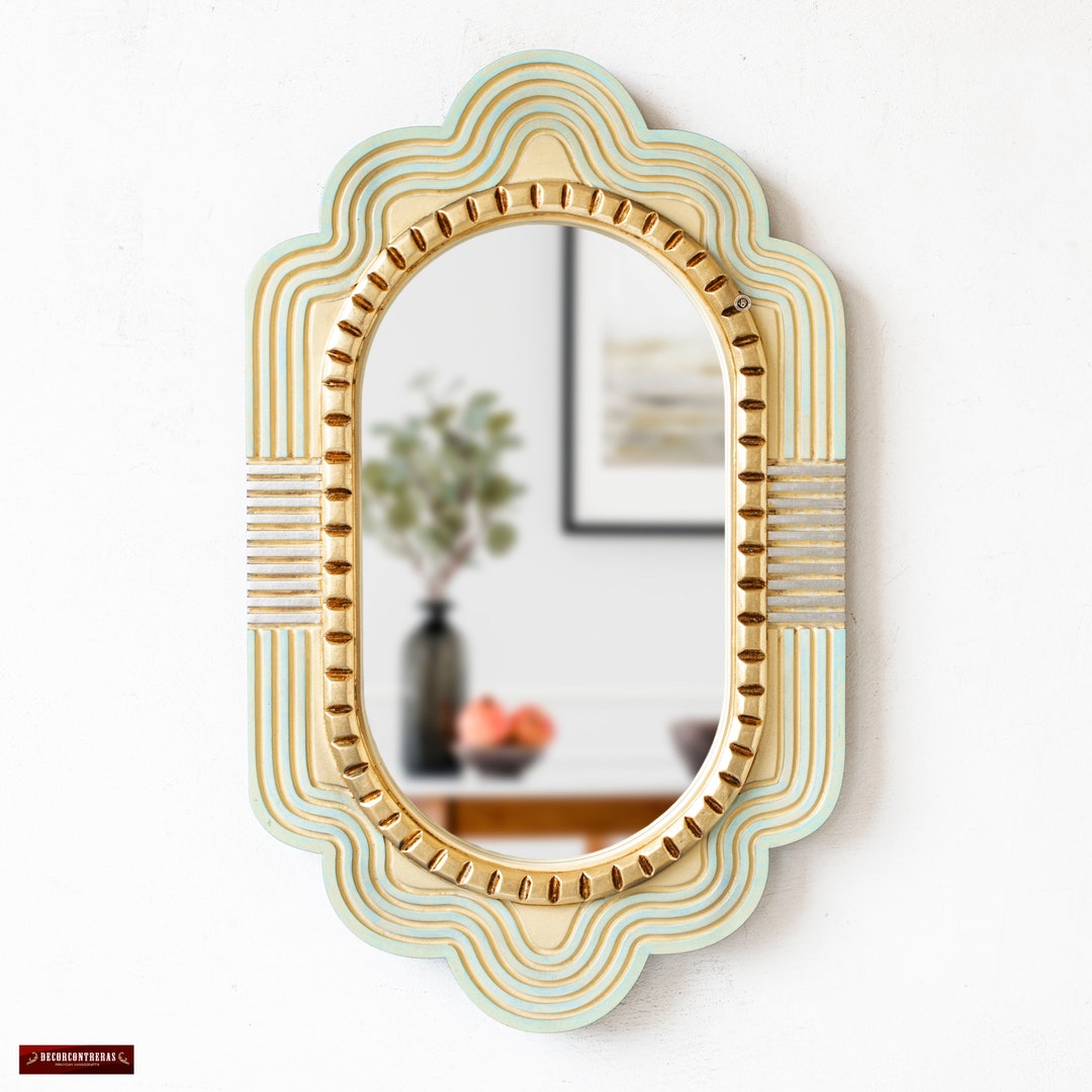 Fluted Oval Wall Mirror - Hand Carved Peruvian Wood Accent Mirror - 24 ...