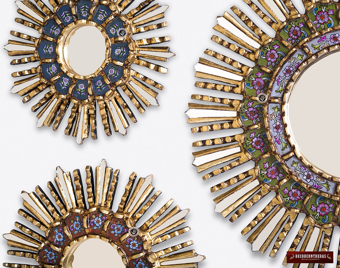 Sunburst Wall Mirrors Set 3 'cuzco Sun'- Round Mirror Wall Decor ...