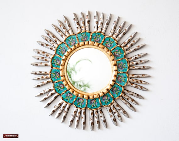 Gold Turquoise Sunburst Mirror 17.7 Wall Decor Peruvian - Etsy