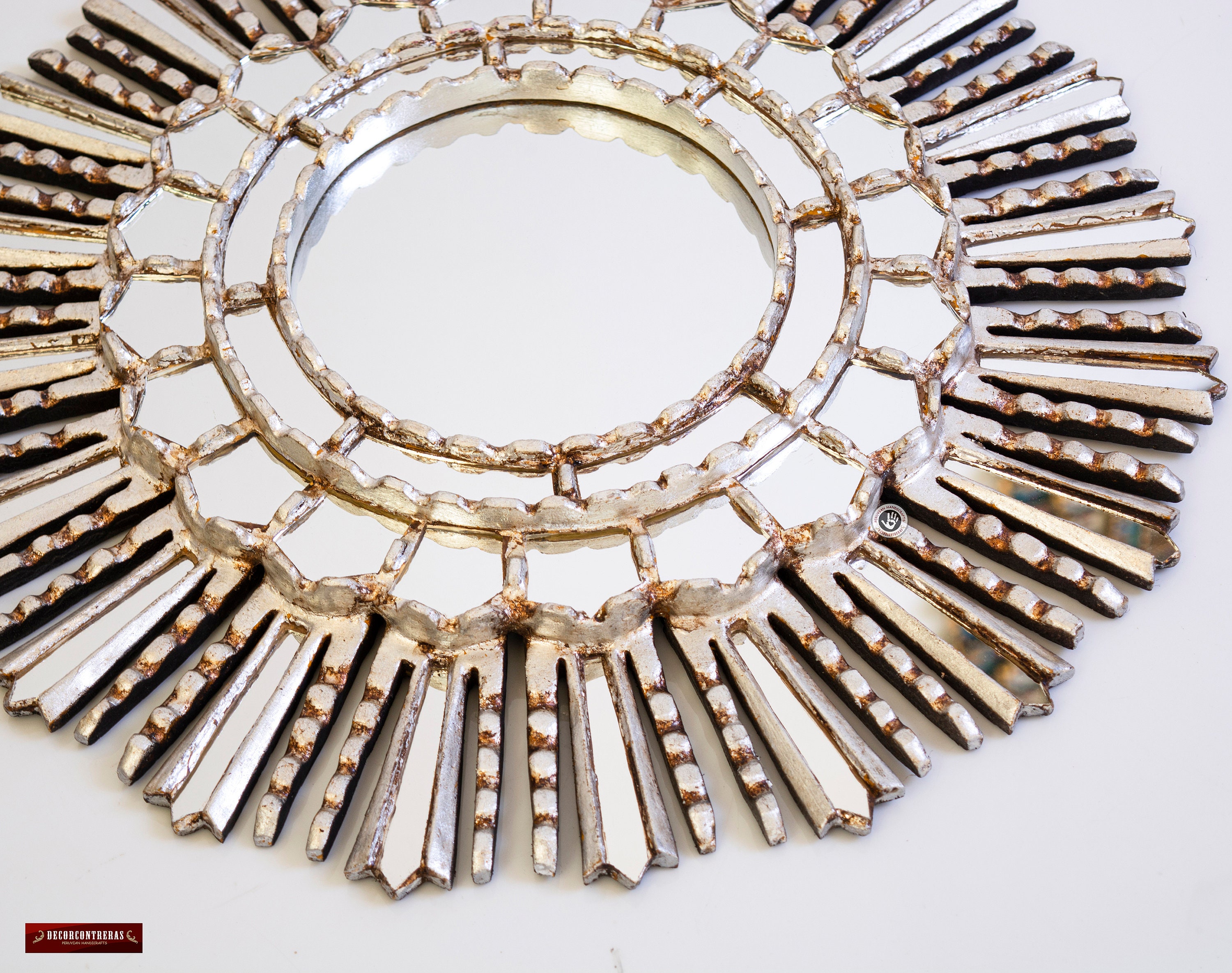 Silver Sunburst Mirrors 17.7in Accent hand-carved round | Etsy