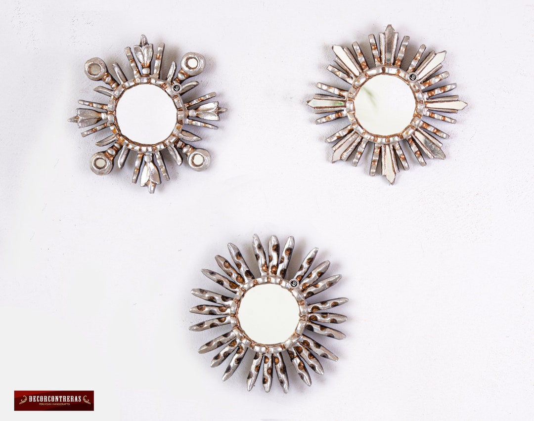 Silver Small Sunburst Wall Mirror 6"- Wood Round Mirror for Wall Decor ...