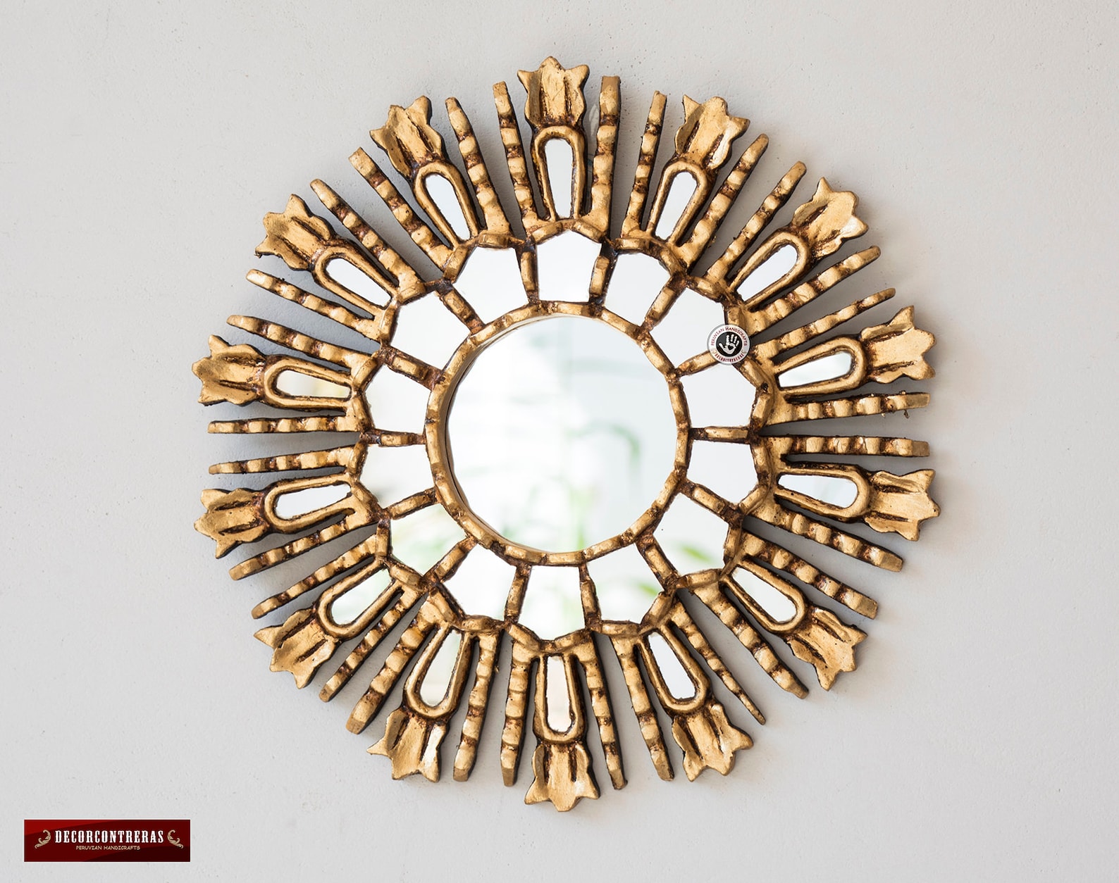 Handcarved Wood Sunburst Mirror 11.8 Small Wall Mirror | Etsy