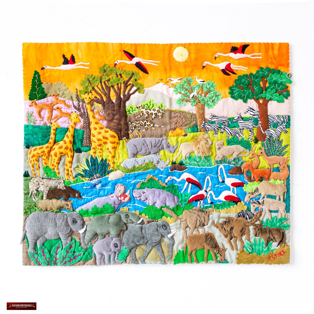 Handmade Cotton Large Patchwork Wall Hanging From Peru | Embroidered ...
