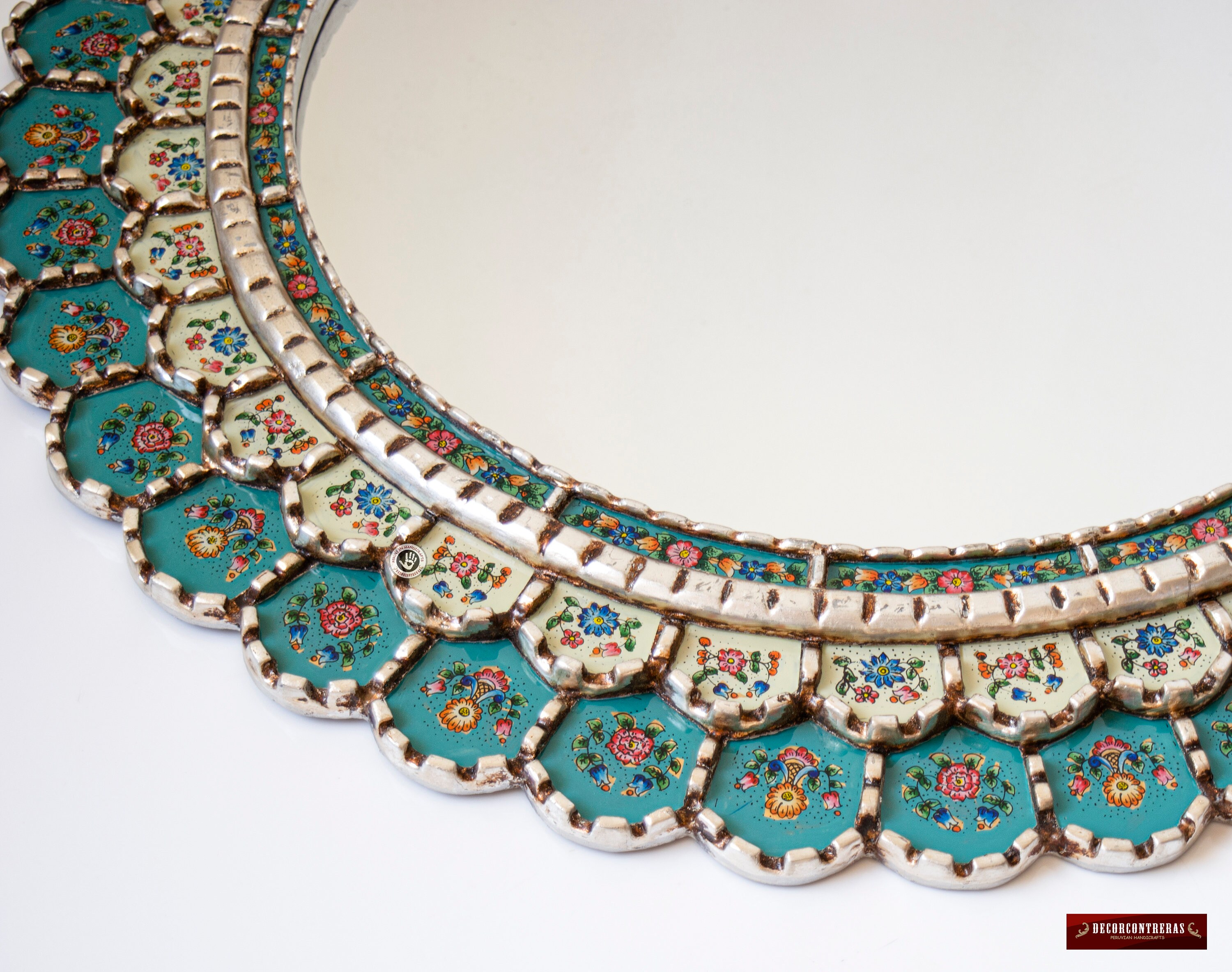 Large Turquoise Round Mirror for wall 35.4in Peruvian Accent | Etsy