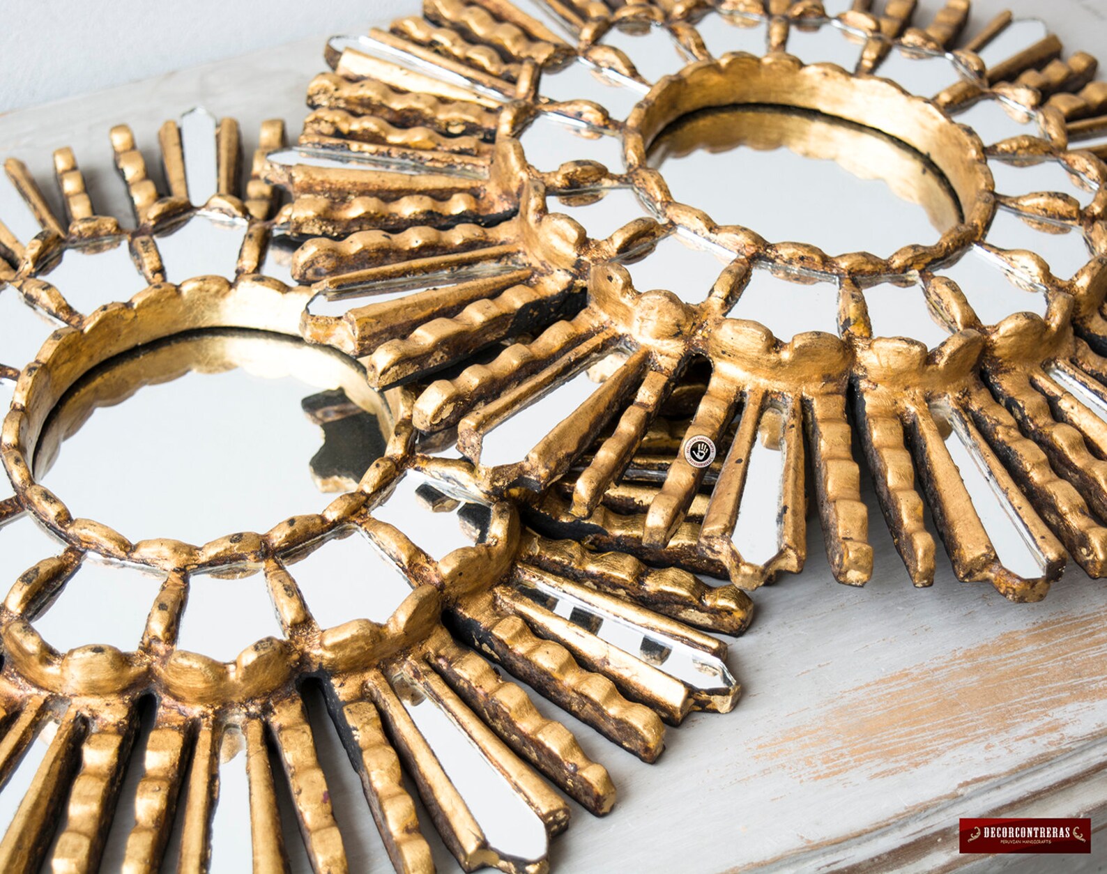 Hand Carved Wood Small Round Mirror 11.8", Peruvian Decorative Sunburst ...