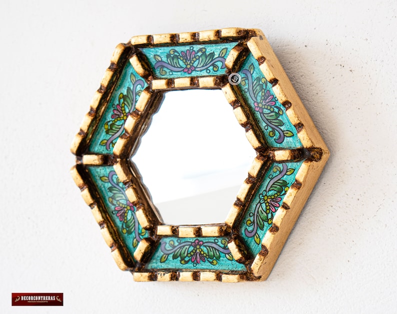 Small Turquoise Mirror Wall Decorative Hexagon Accent Small - Etsy