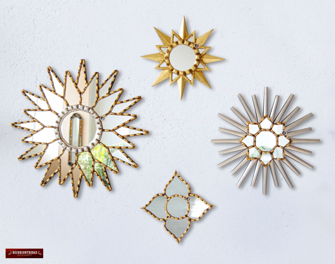 Decorative Gold Sunburst Mirror Set 4, Accent Silver Wall Star Mirror ...