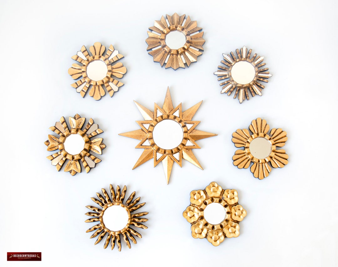 Gold Small Sunburst Mirror Gold Set 8 for Wall Room Decor, Starburst ...