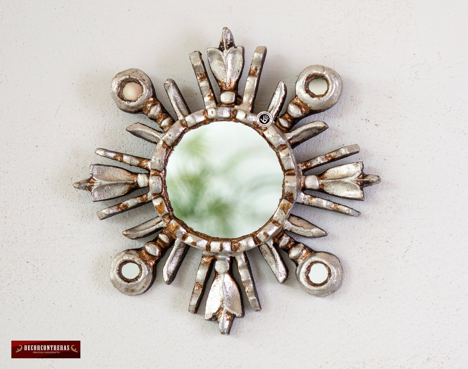 Silver Small Sunburst Wall Mirror 6"- Wood Round Mirror for Wall Decor ...