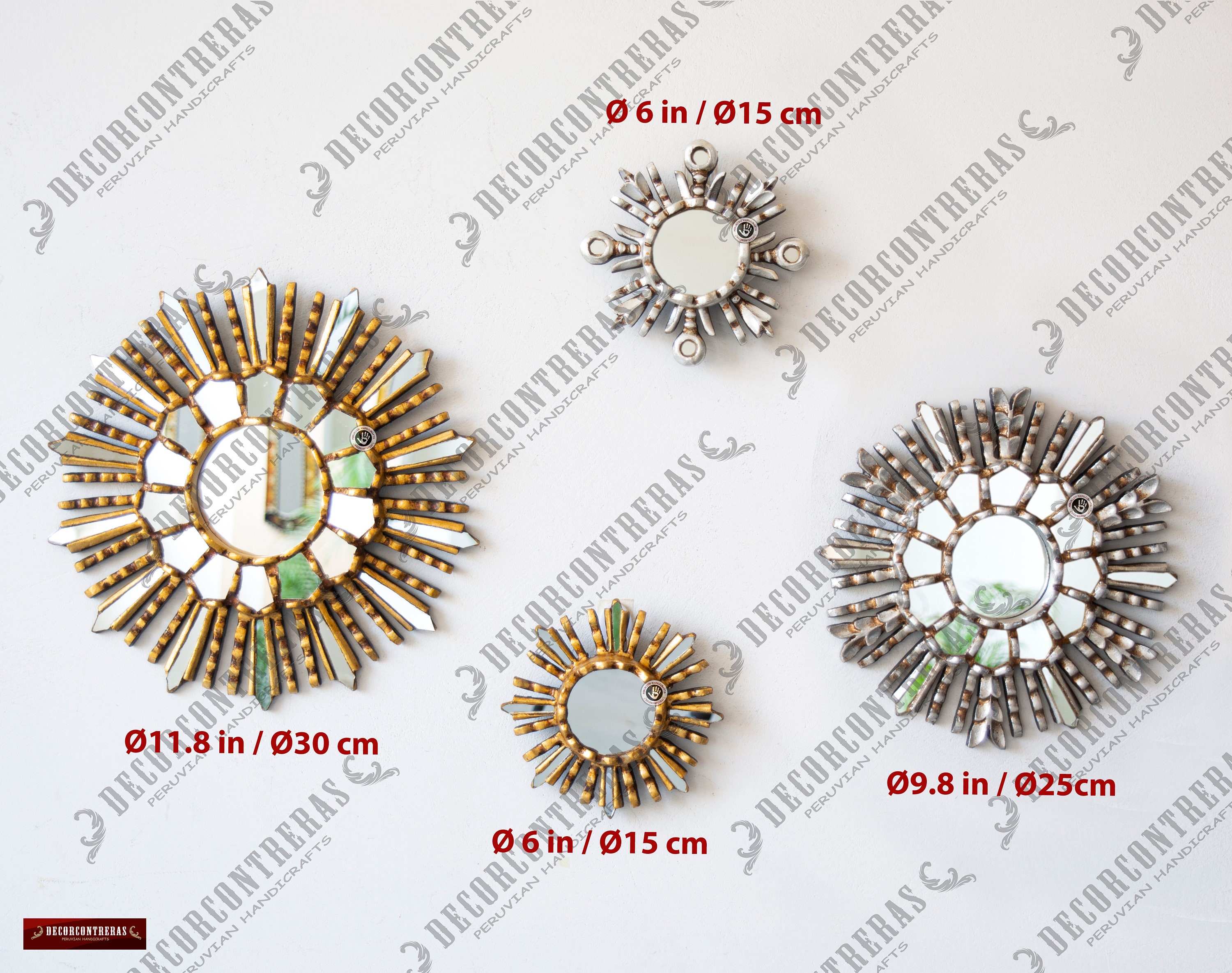 Gold Sunburst Mirror Set 4 for Wall Peruvian Accent Silver | Etsy