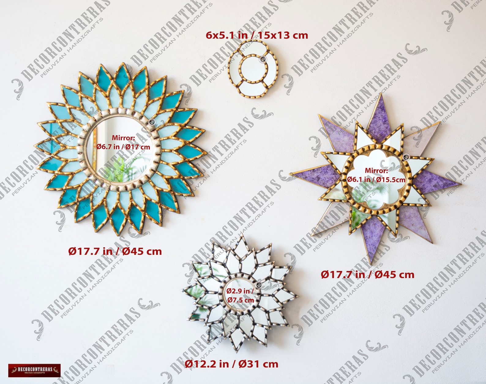 Decorative Sunburst Mirror Set of 4 Collection Round Wall - Etsy