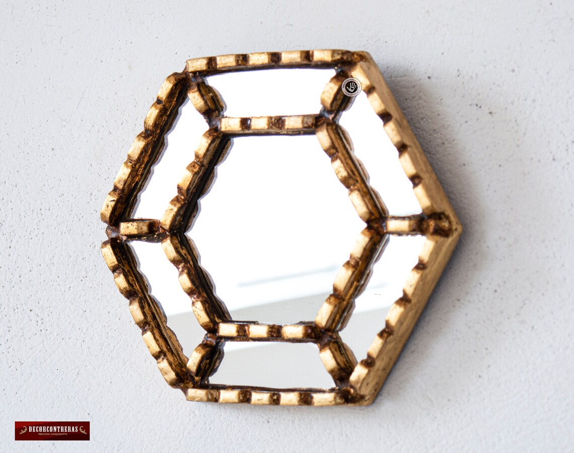 Small Gold Mirrors Wall Decor Peruvian Ornate Hexagon Mirror | Etsy