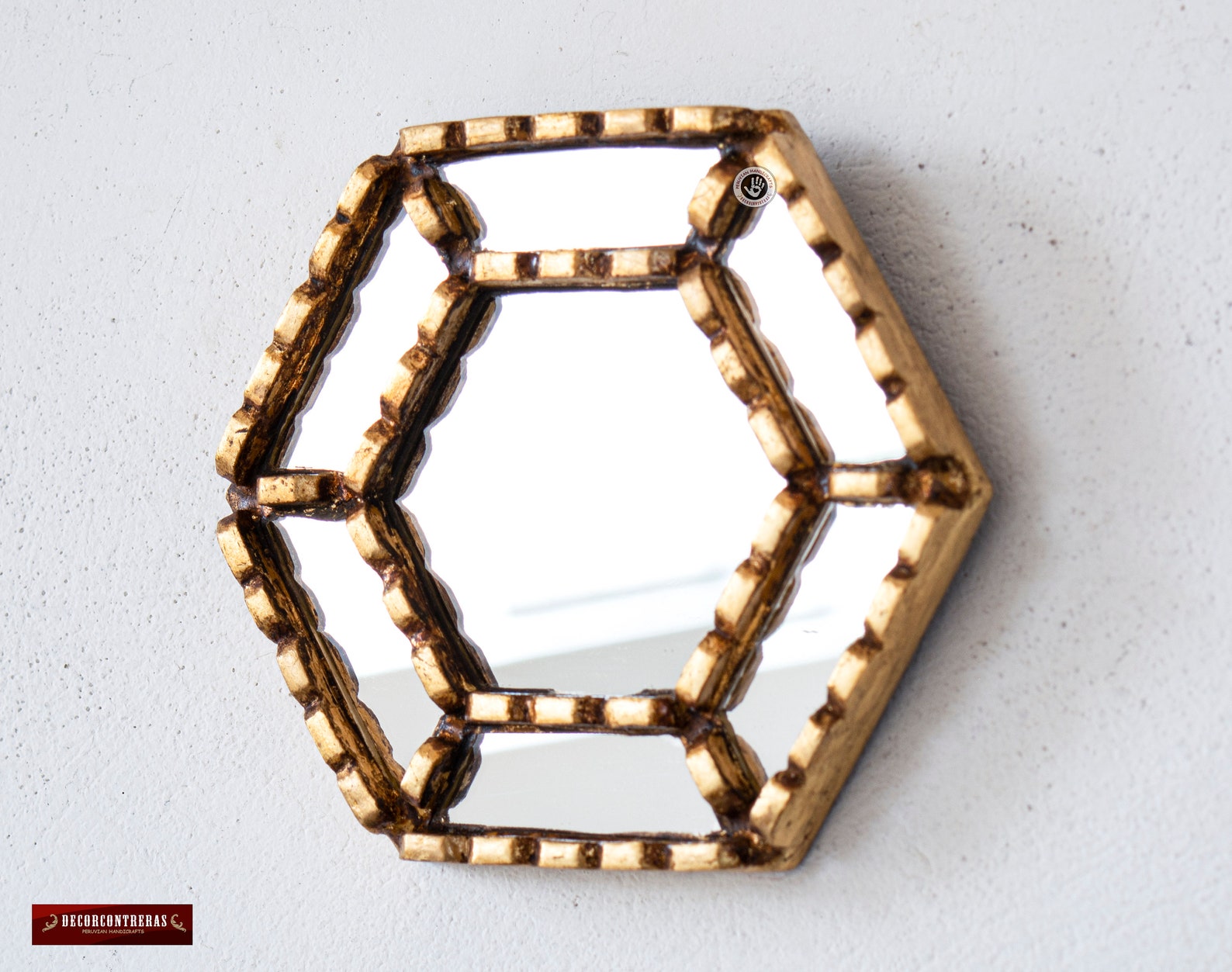 Small Gold Mirrors Wall Decor Peruvian Ornate Hexagon Mirror | Etsy