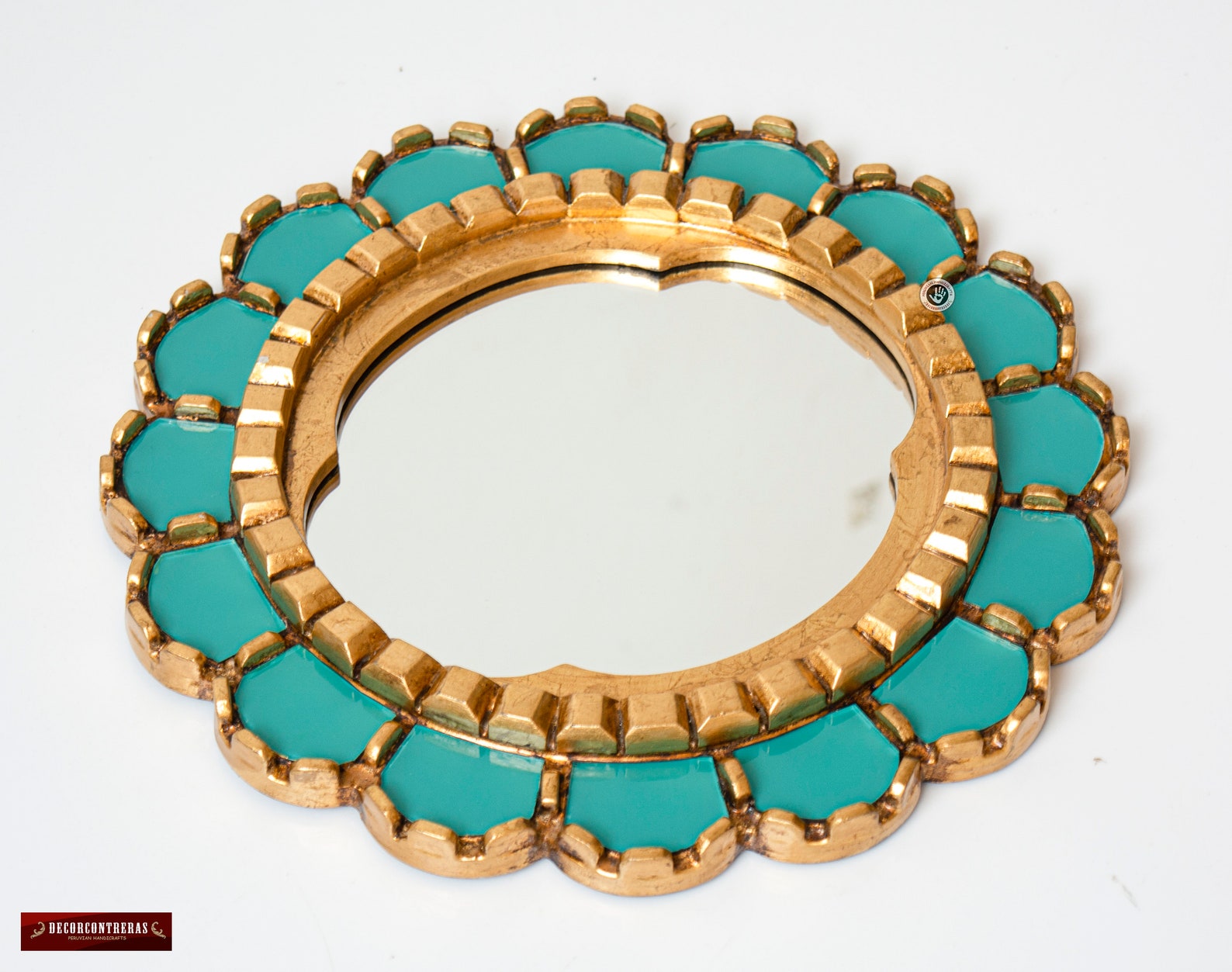 Turquoise Accent Round Mirror wall 12.2 Peruvian | Etsy