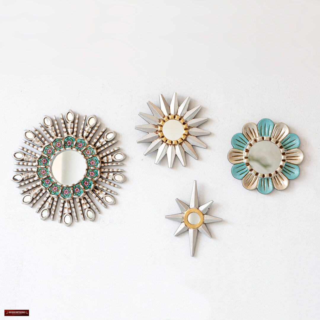 Handmade Round Mirror Wall Decor | Decorative Wall Wood Mirror Set of 4 ...