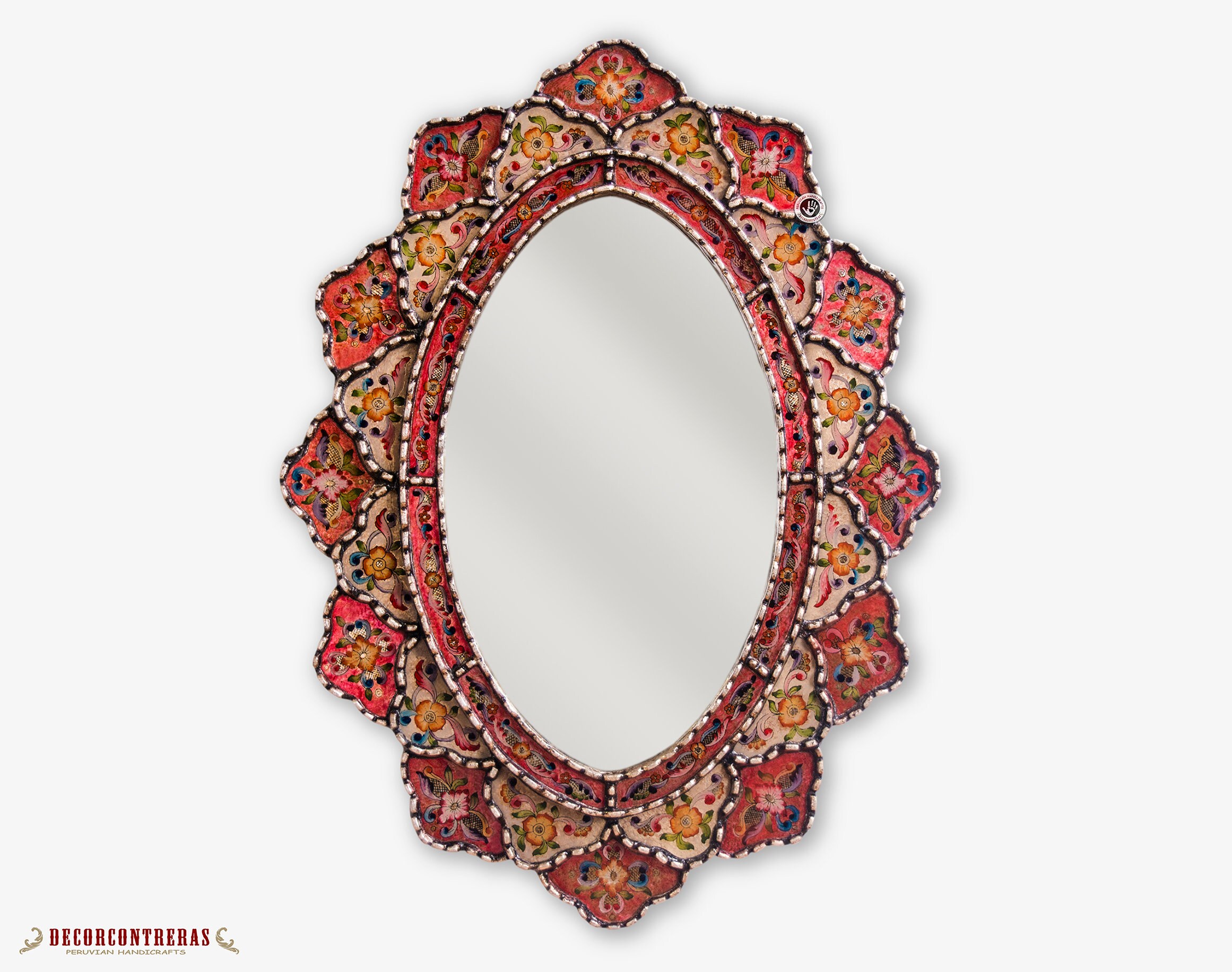 Peruvian Large Oval Wall Mirror Delightful Red | Etsy