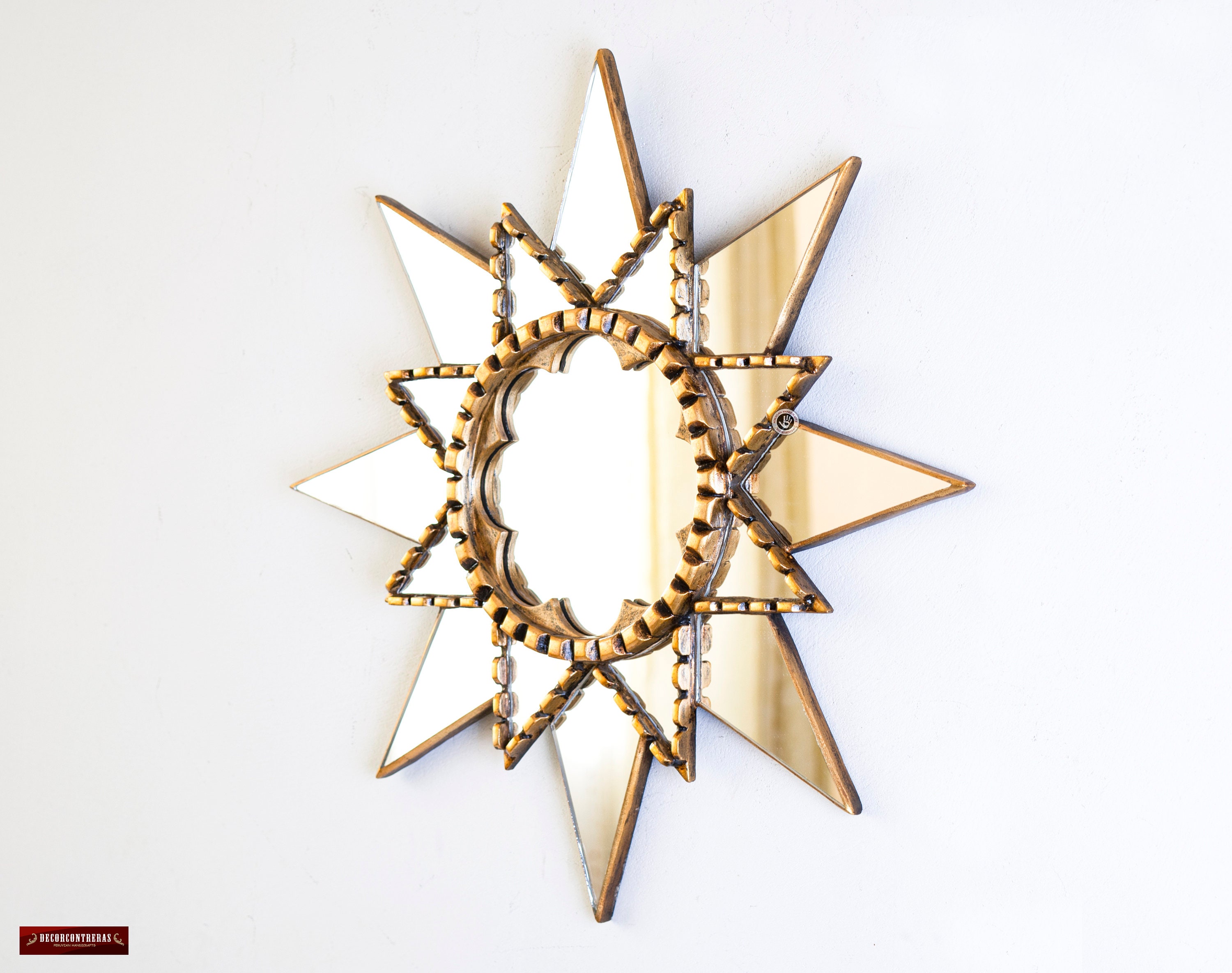 Gold Round Sunburst Mirror 17.7 Peruvian Accent Wall | Etsy