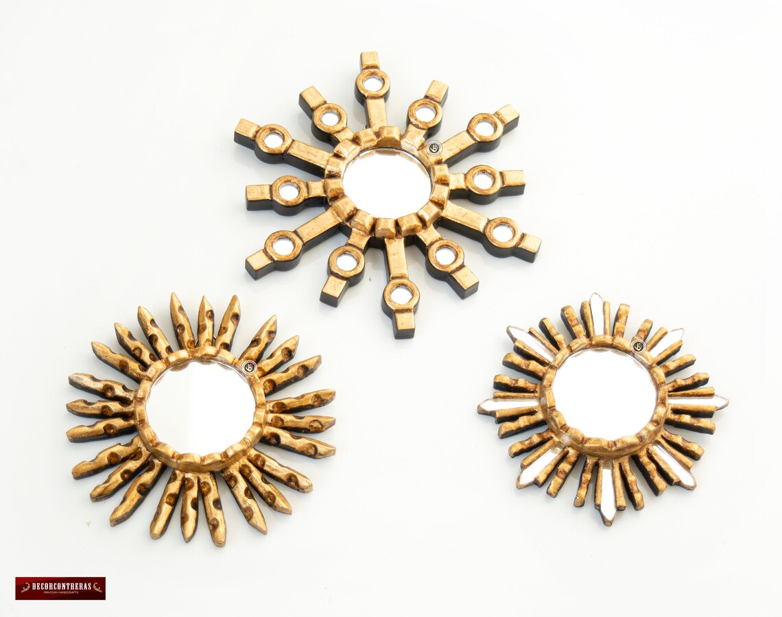 Gold Small Sunburst Mirror Set 3 Starburst Gold Leaf Accent - Etsy