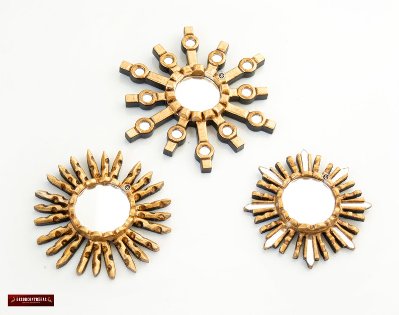 Gold Small Sunburst Mirror Set 3 Starburst Gold Leaf Accent - Etsy